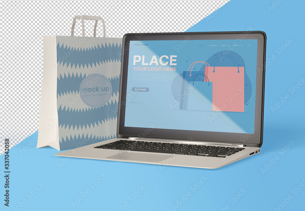 Laptop and Paper Bag Mockup Stock Template | Adobe Stock