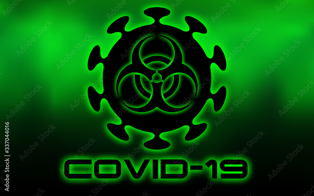 Coronavirus ,COVID-19.Green neon inscription covid-19 on a dark green ...