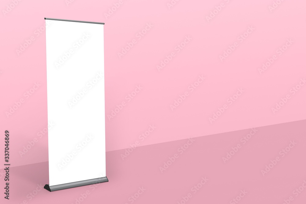 Rollup banner standee mockup pink color background Stock Photo | Adobe ...