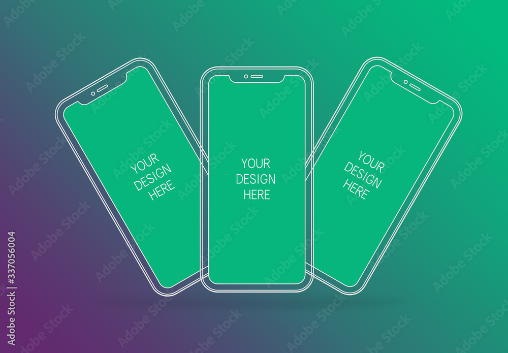 3 Wireframe Smartphones Screen Mockups with Transparent Background ...