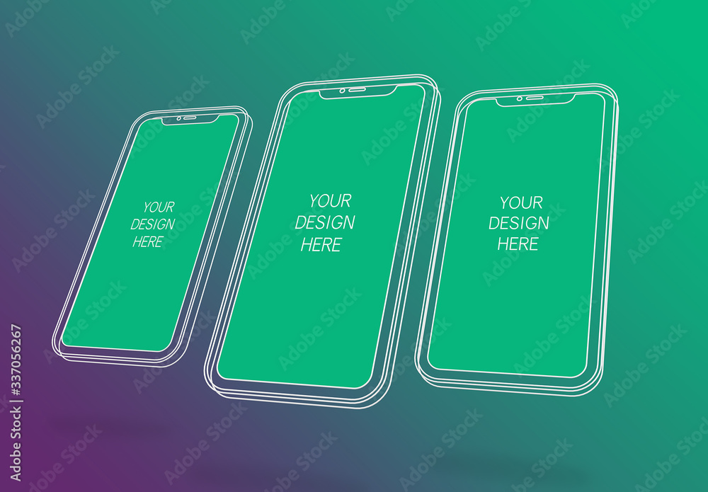 3 Wireframe Smartphones Screen Mockups with Transparent Background ...