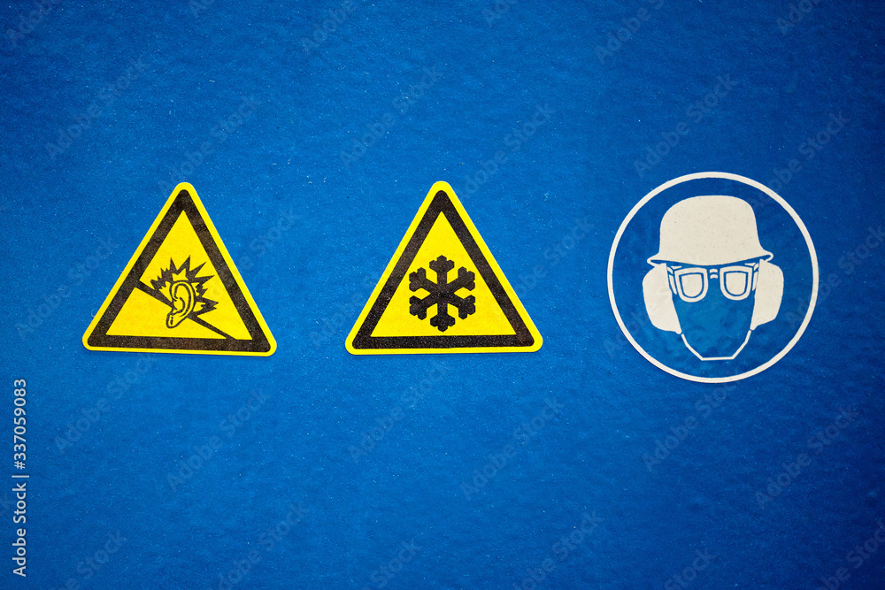 Ppe signs labels wear ear, eye and head protection warning triangle ...