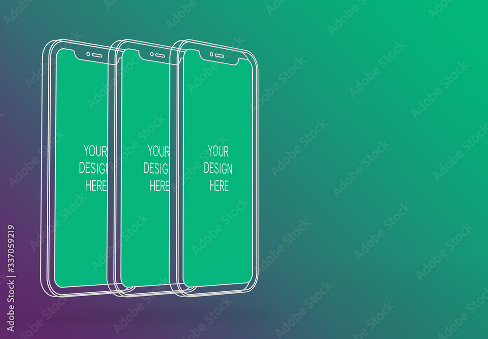 3 Wireframe Smartphones Screen Mockups with Transparent Background ...