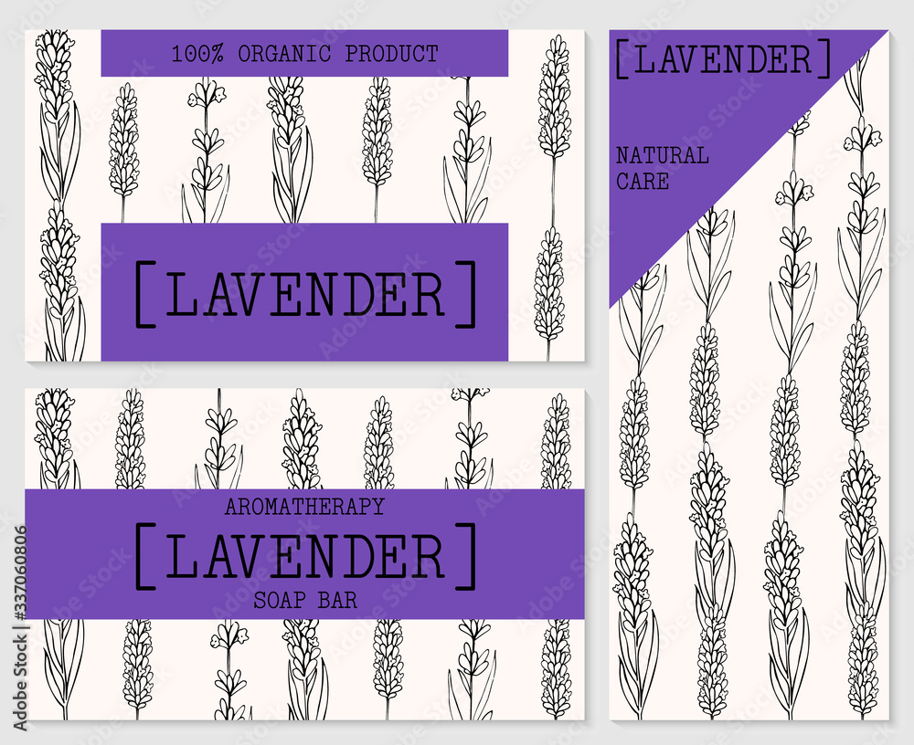 Vector packaging design elements and templates for lavender labels and ...