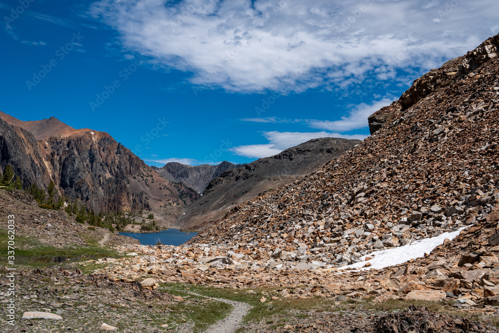 Leading lines of dirt hiking trails to Helen Lake of the 20 Lakes Basin ...