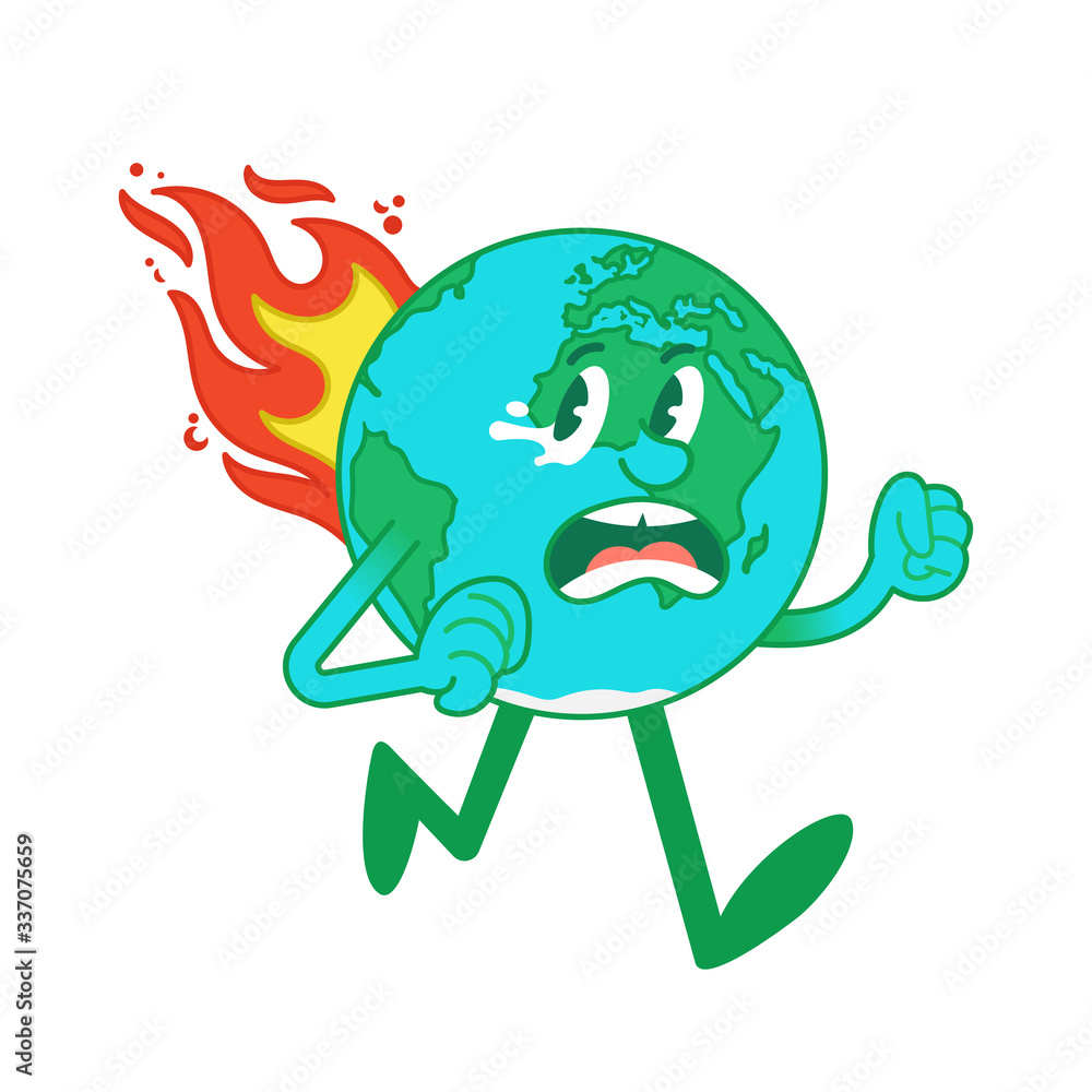 Cartoon character of Earth in the flame Stock Vector | Adobe Stock