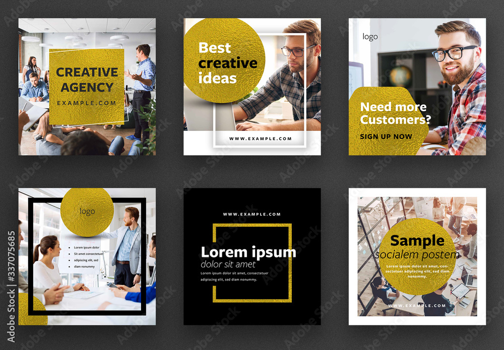 Social Media Post Layout Set with Gold Foil Elements Stock Template ...