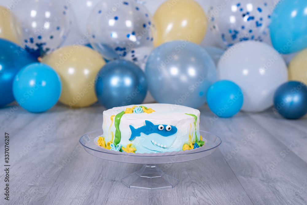 Shark cake decorated with multicolor buttercream icing. Birthday cake ...