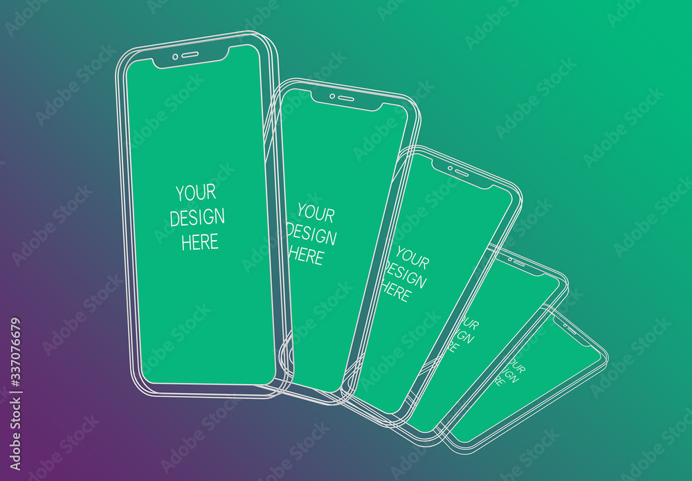 5 Wireframe Smartphones Screen Mockups with Transparent Background ...