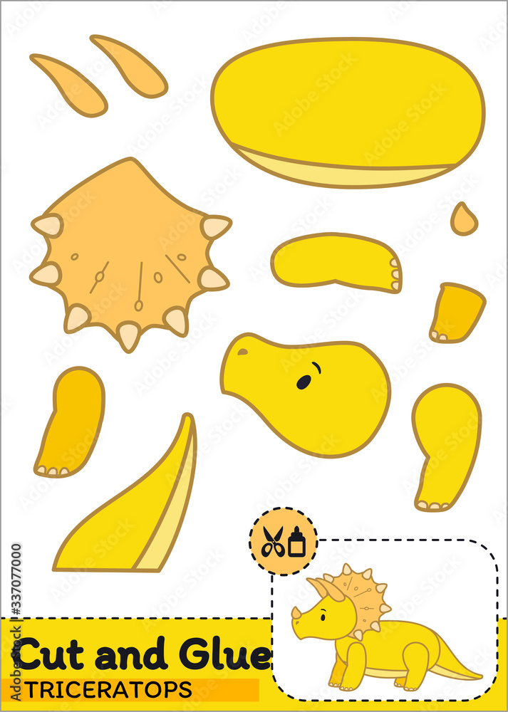 Cut and Glue Worksheet - Triceratops Stock Vector | Adobe Stock