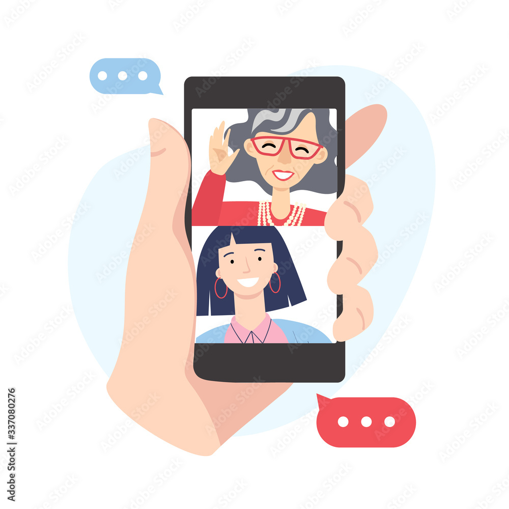 Video call concept. Family with grandmother and granddaughter are ...