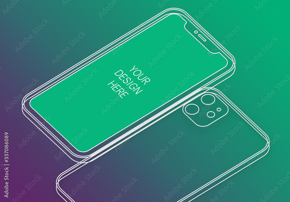 Wireframe Smartphone Screen Mockup with Transparent Background Stock ...