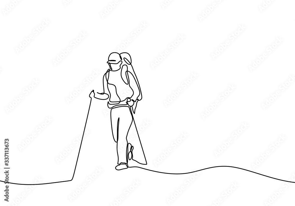one line drawing of traveler walking continuous design. Person doing ...