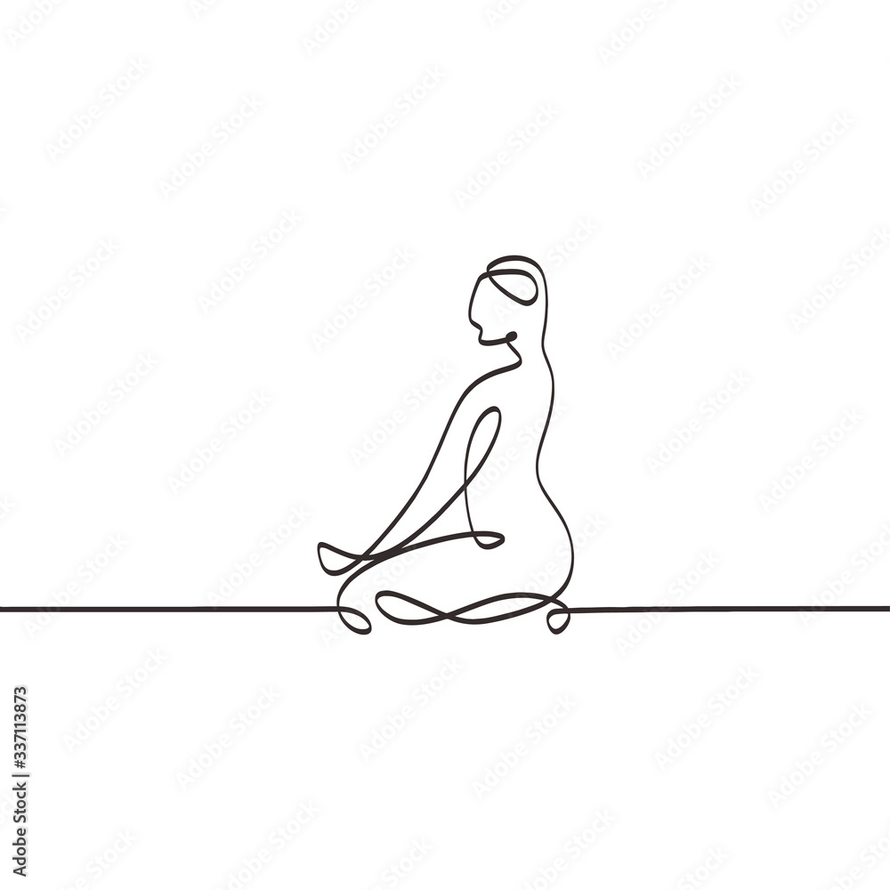 Continuous line drawing meditation logo, abstract lotus position ...