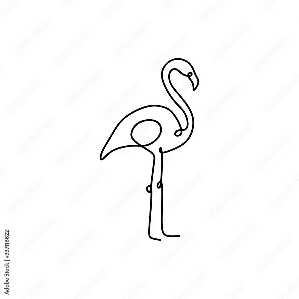 Flamingo simple line drawing, continuous one single hand drawn. Vector ...
