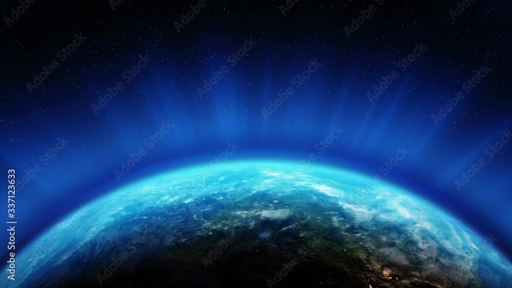Close-up view of Blue Earth from Space at night and day Lights on ...