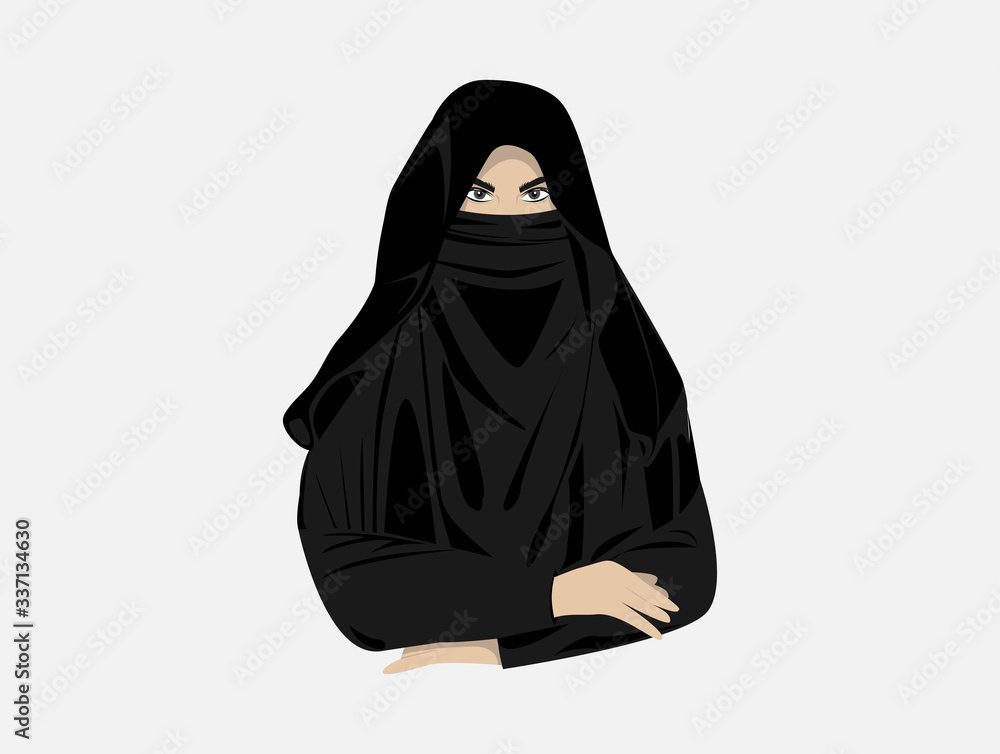 Beautiful Muslim Women with Niqab. Cartoon of Islamic Women in Niqab ...