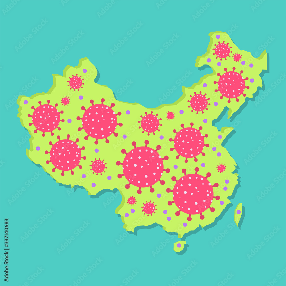 Viral epidemic in China. Map of China with virus. Coronavirus epidemic ...