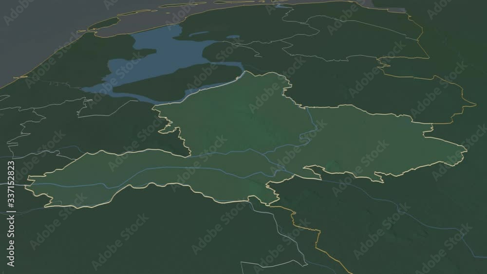 Gelderland, province with its capital, zoomed and extruded on the ...