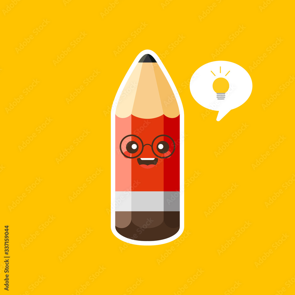 Cute and Kawaii Pencil charcter reative icon. . Isolated Pencil sign on ...