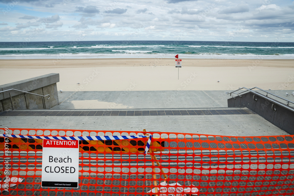 Surfers Paradise beach closed, covid-19 virus, beach closed or shutdown ...