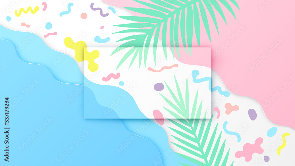 Rectangle frame template for summer decorated with sea waves, coconut ...