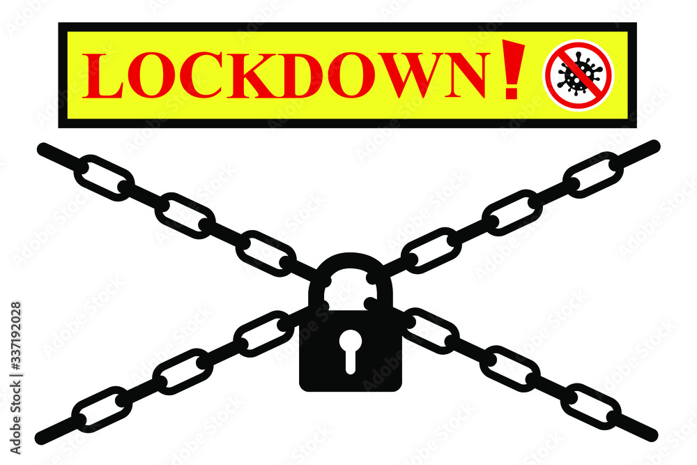 Simple Vector Red Sign, Lock Down, Due the Covid-19 Pandemic Isolated ...