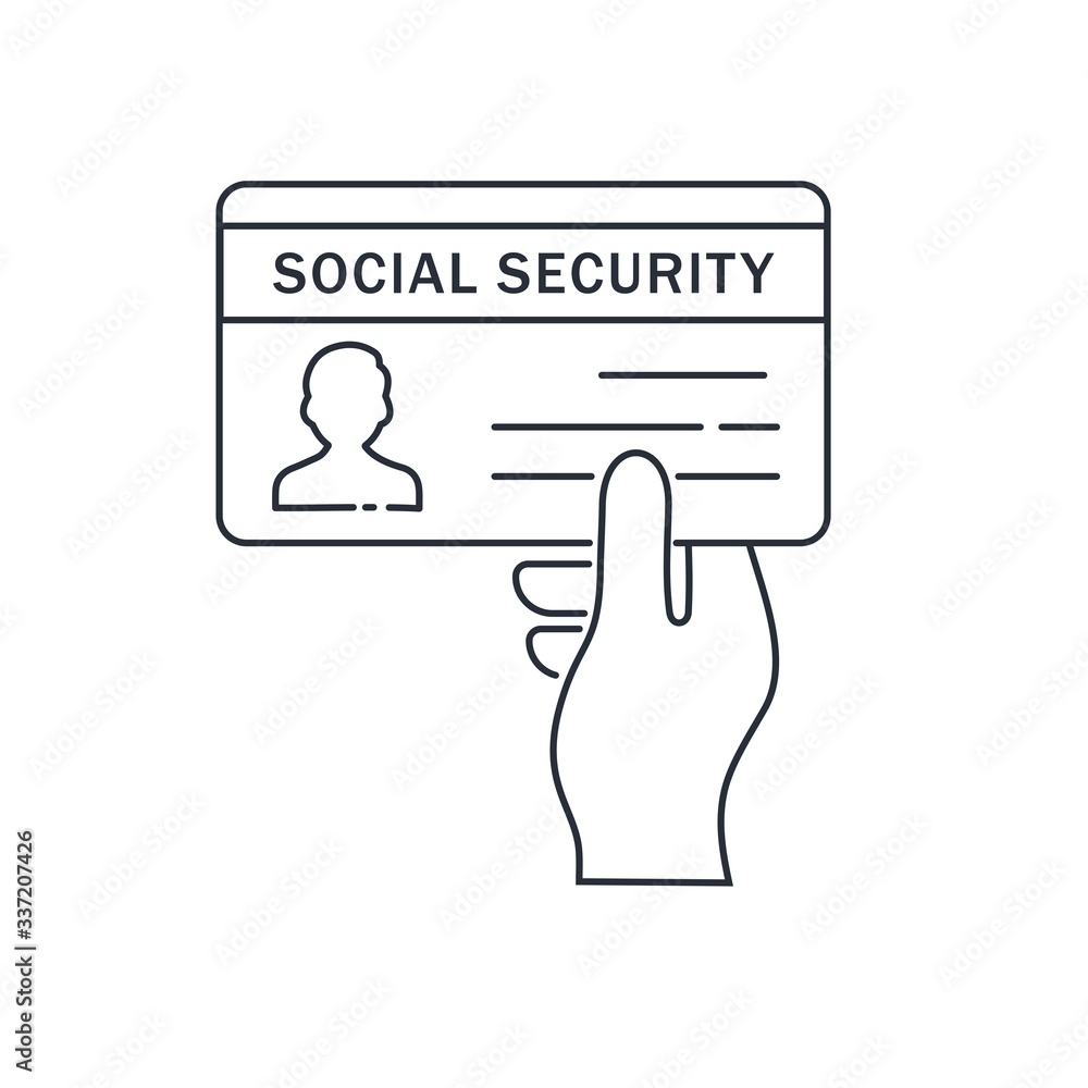 Social Security Card Vector Linear Illustration Isolated On White