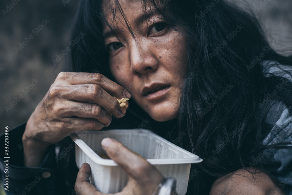 poor people,homeless or beggar begging for help sitting at dirty slum ...