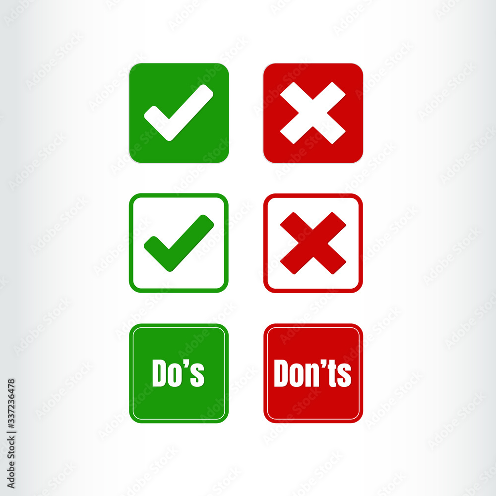 Do's and Don'ts sign icons with check mark and cross. Correct and ...