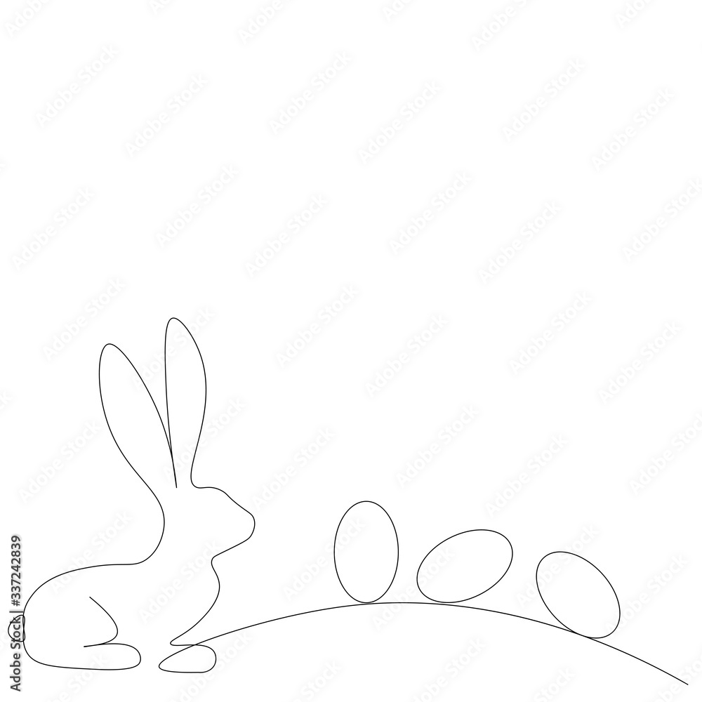 Easter bunny rabbit with eggs line drawing. Vector illustration. Stock ...