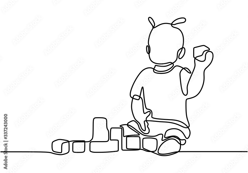 Continuous one single line drawn little children playing in the room in ...