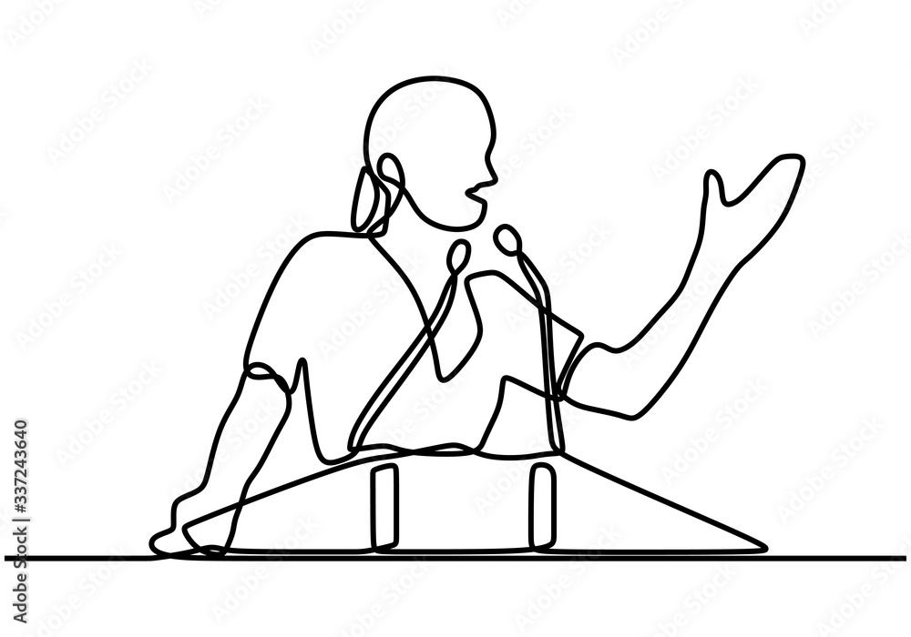 Vettoriale Stock continuous line drawing, business presentation woman ...