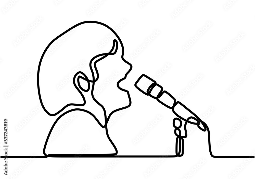 Speech one continuous line drawing. A girl shout at microphone, give ...