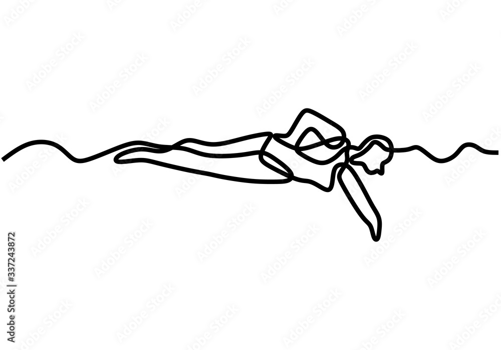 Continuous line drawing of people swimming. Water sport, summer holiday ...