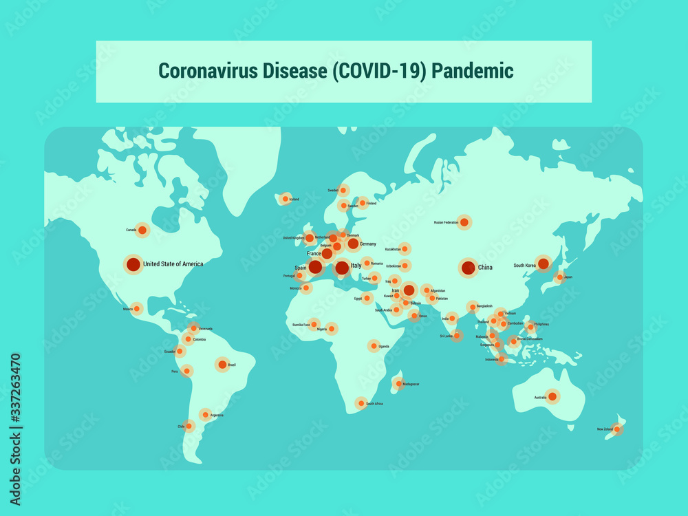 corona virus covid-19 world maps global pandemic spot with modern flat ...