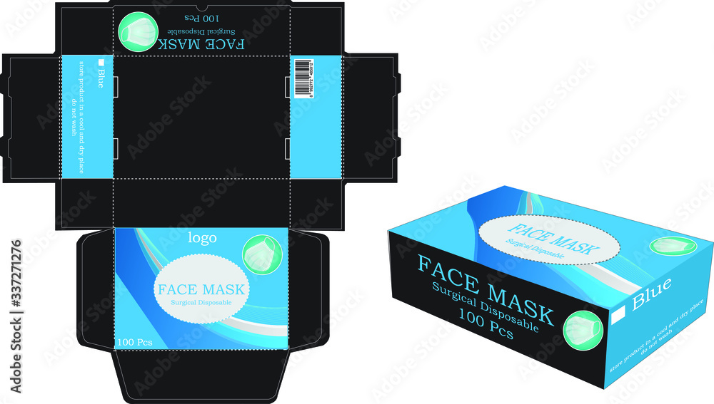Disposable face masks box packaging or box, isolated. Surgical masks ...