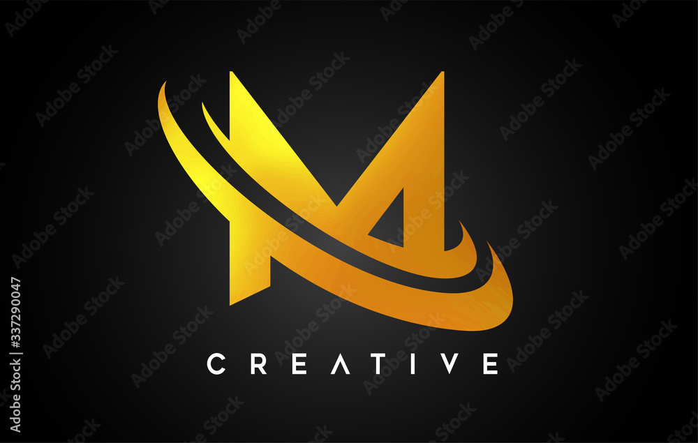 Golden Letter M Logo. M Letter Design Vector with Golden Gray Swash ...