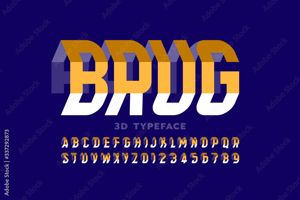 Three dimensional style modern font design, alphabet letters and ...