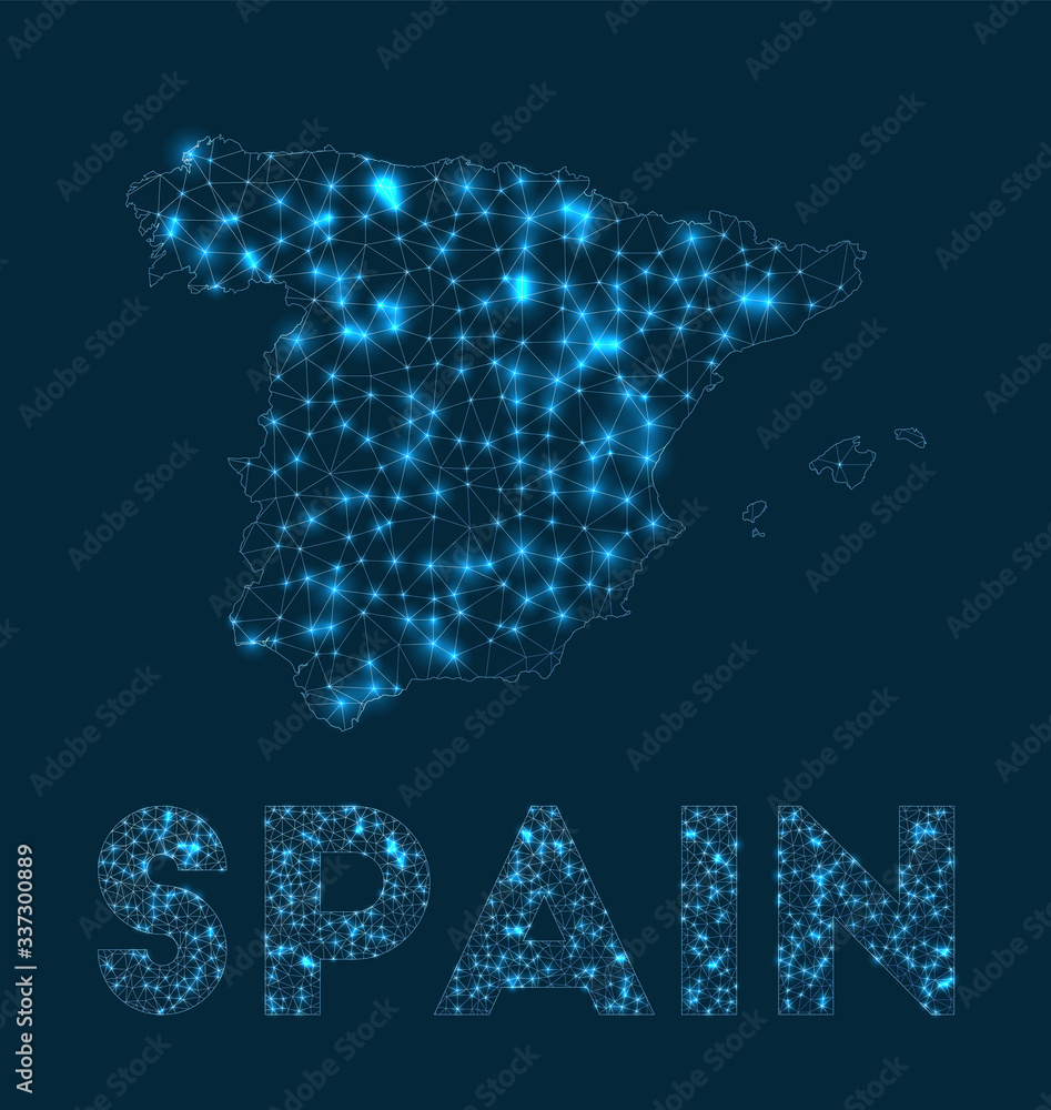 Spain network map. Abstract geometric map of the country. Internet ...