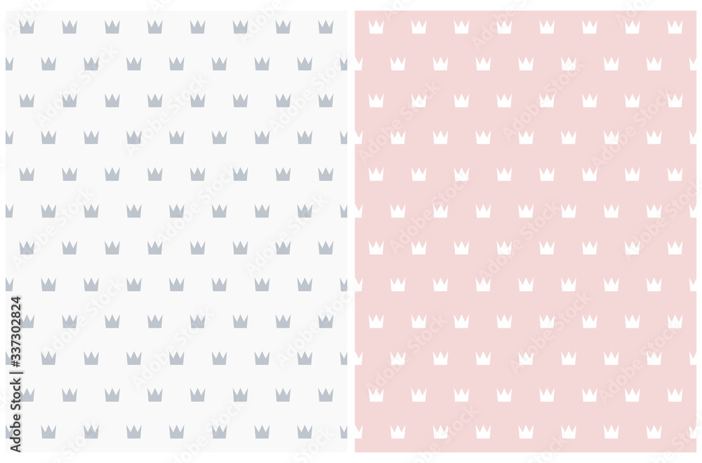 Simple Crowns Seamless Vector Patterns. White Crowns on a Pastel Pink ...