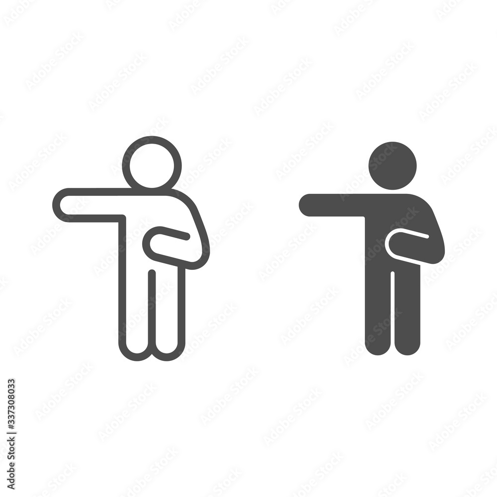 Man pointing with left arm line and solid icon. Man raise a hand ...