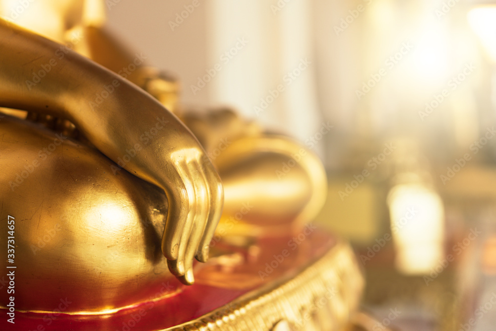 Background buddha face head body hands in buddhist temple with isolated ...