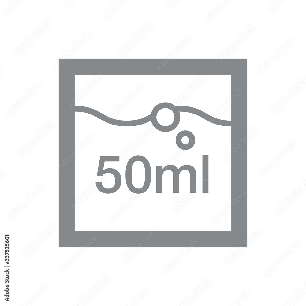 Liter l sign (l-mark) estimated volumes 50 milliliters (ml). Vector ...