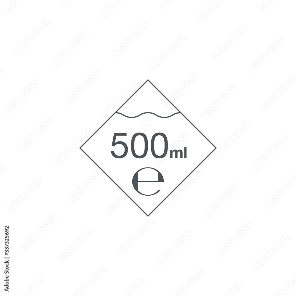 Liter l sign (l-mark) estimated volumes 500 milliliters (ml) Vector ...