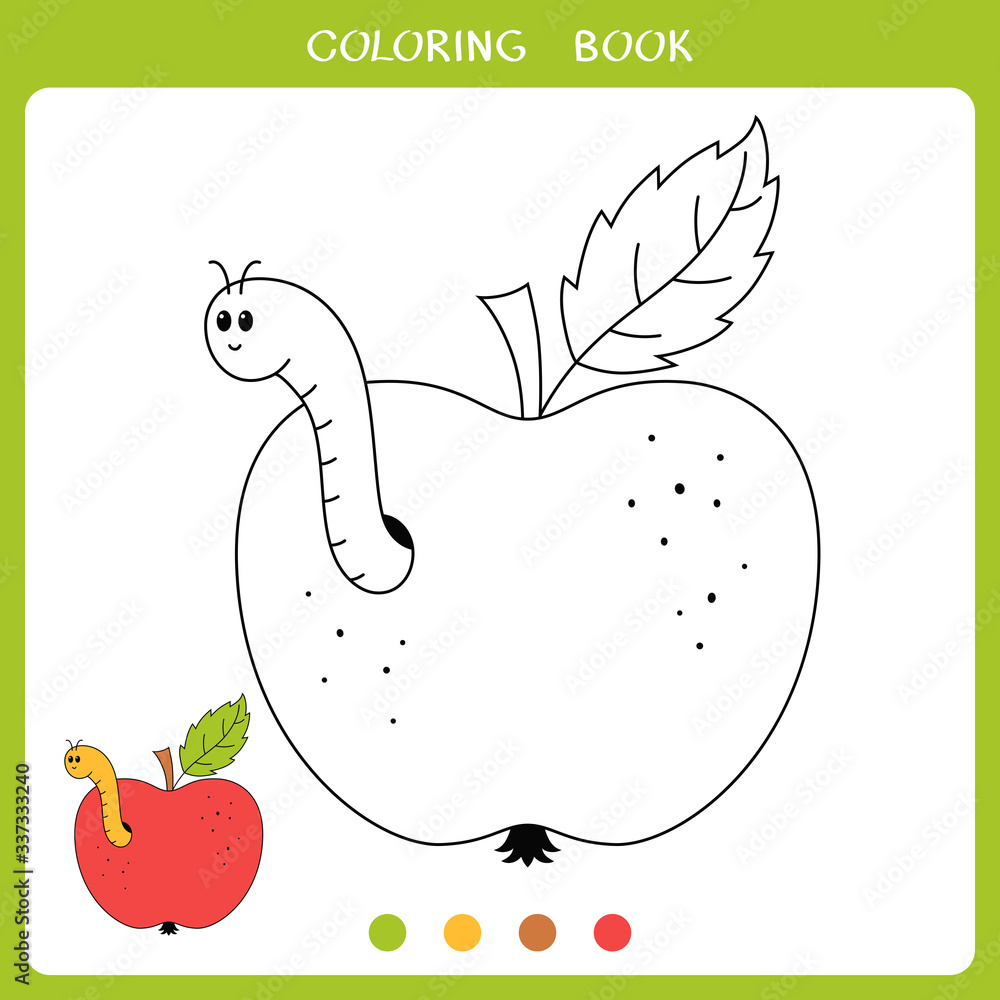 Simple educational game for kids. Illustration of apple with funny worm ...