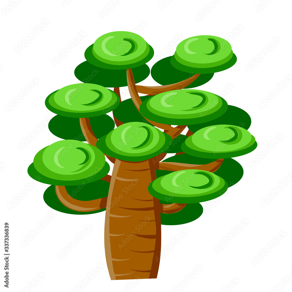 Big baobab tree isolated on white background. Simple vector ...