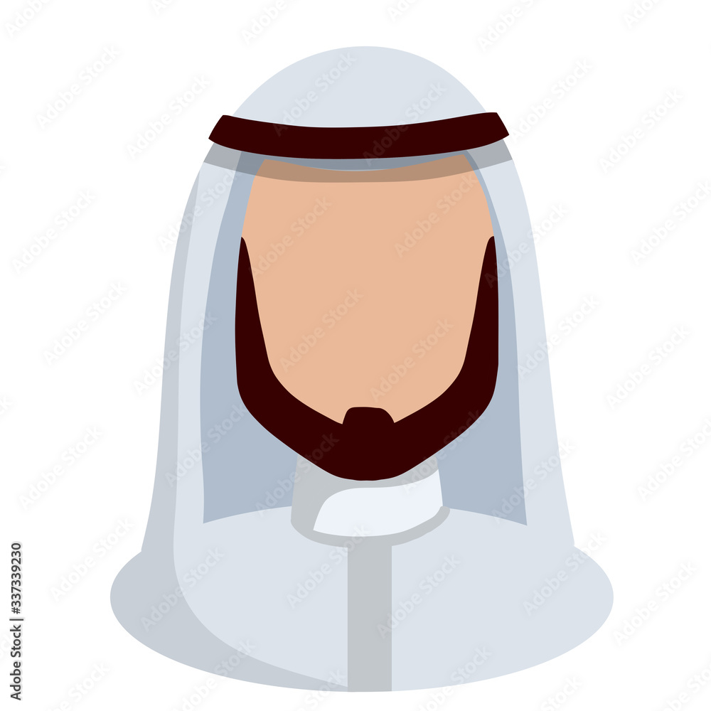 Face Arab man in white national dress. Avatar for social network ...