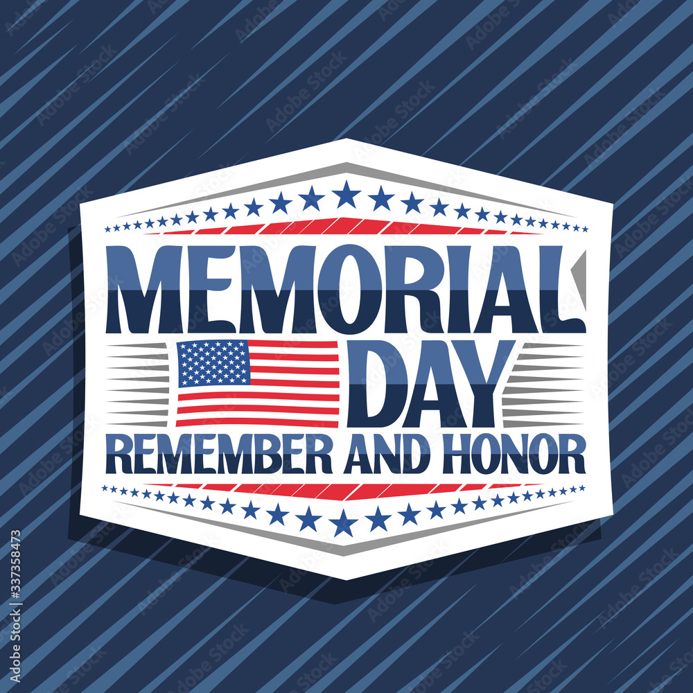Vector logo for Memorial Day, decorative cut paper stamp with national ...