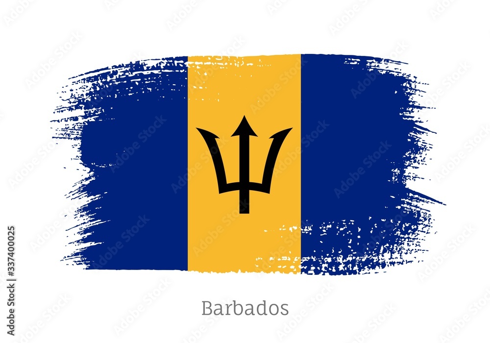 Barbados caribbean islands official flag in shape of paintbrush stroke ...